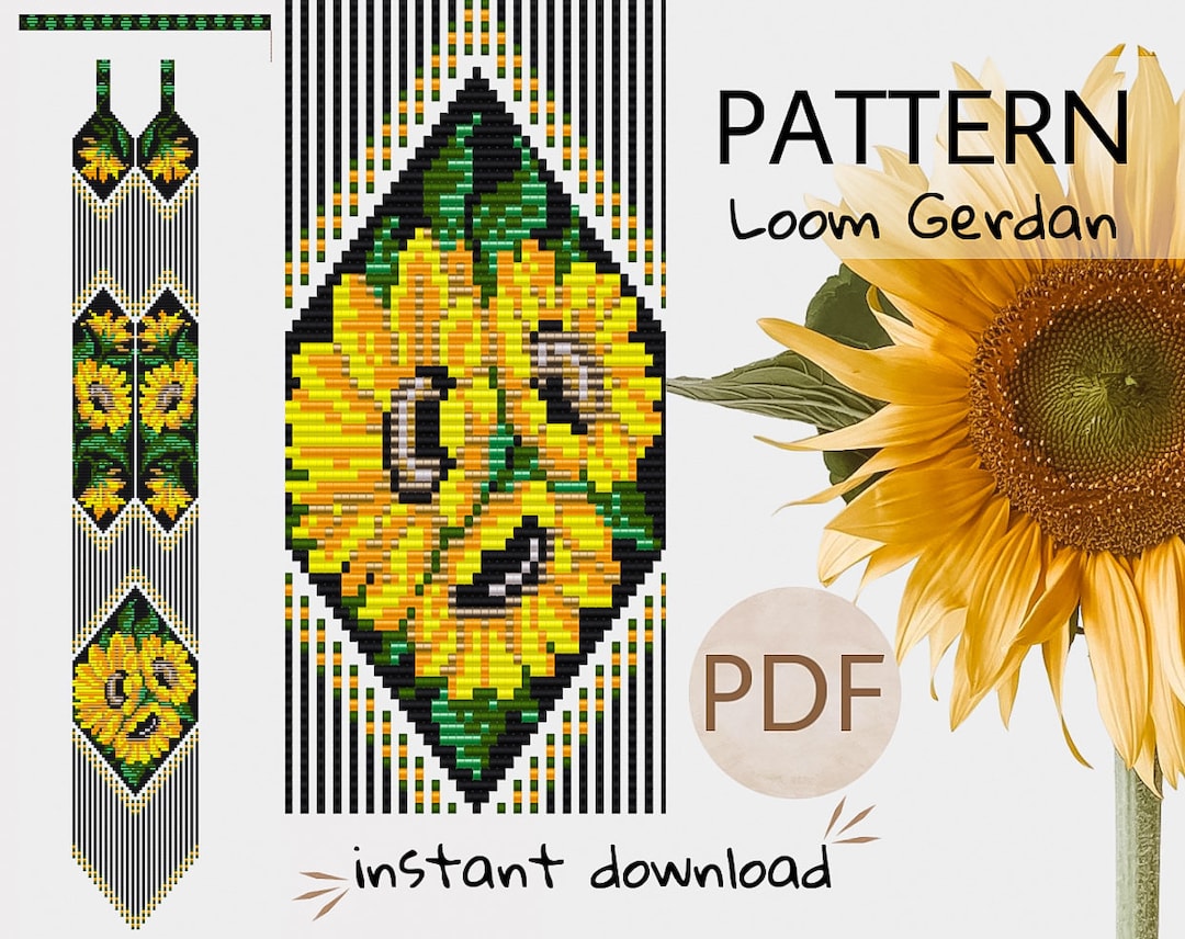 PDF DIY Black Sunflowers Gerdan Fringe Pattern, Seed Bead Ethnic ...