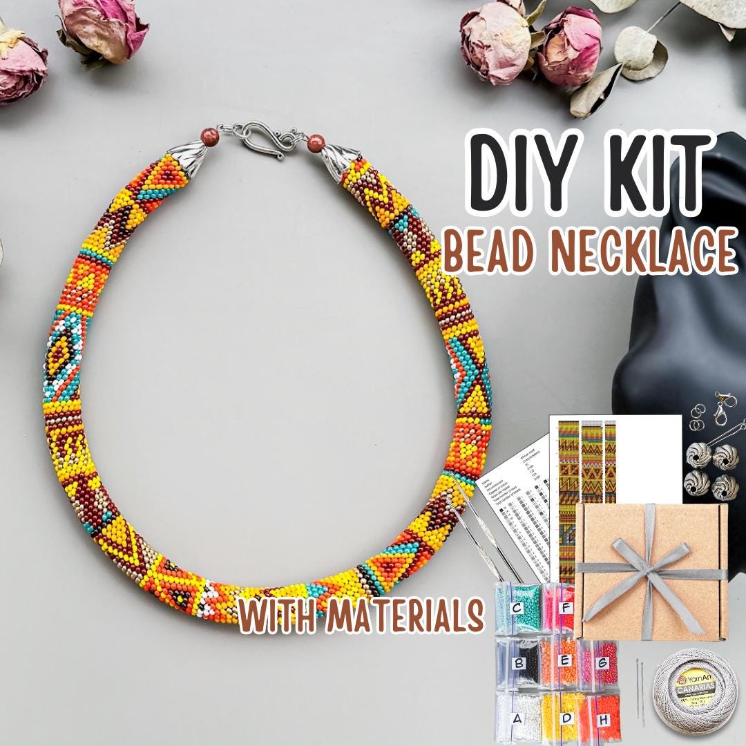 DIY KIT to Make Africa Inspired Bead Crochet Rope Necklace, Beadweaving ...