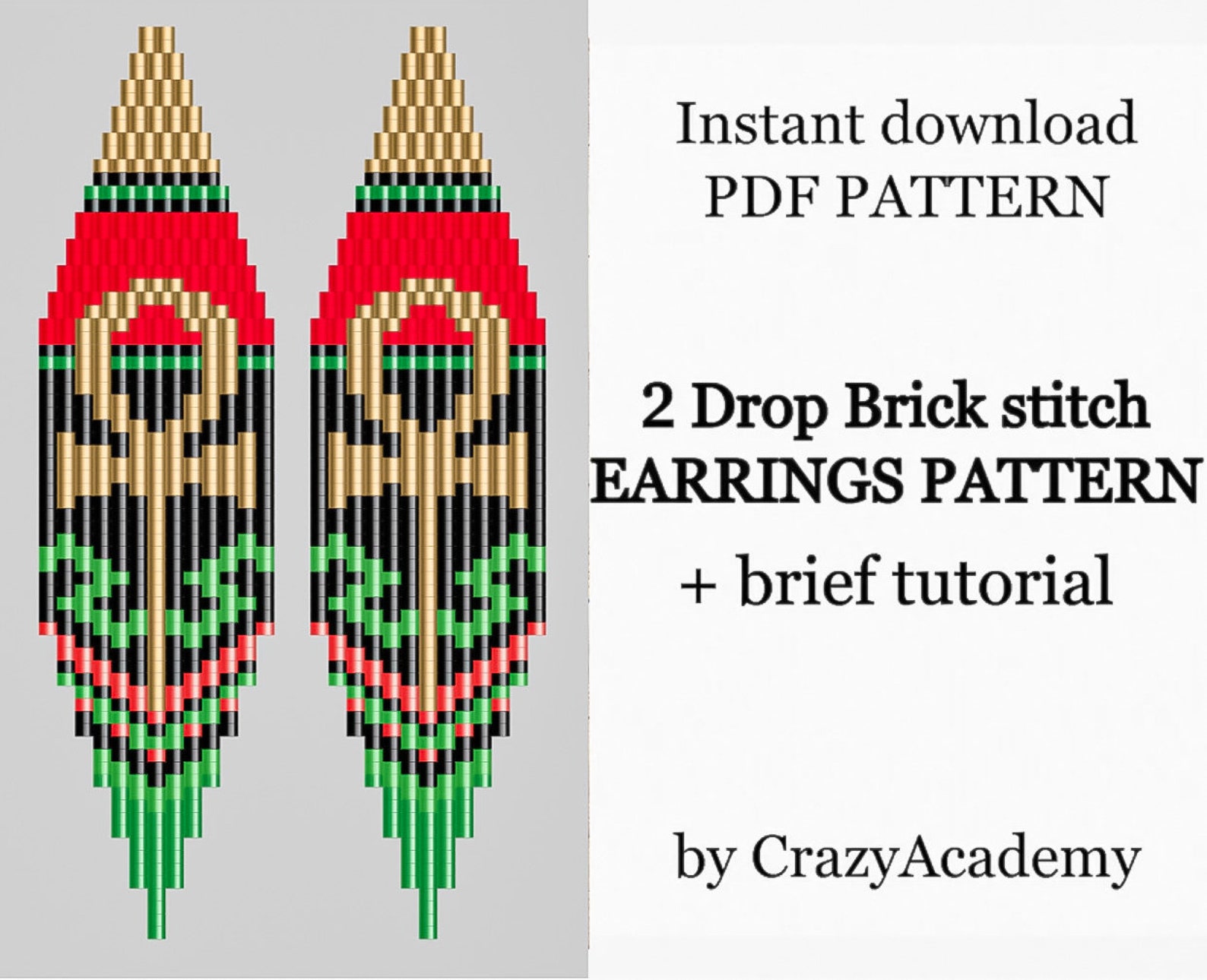 PDF Gold Ankh Earrings Beaded Egyptian Theme Seed Bead Dangle Earrings ...