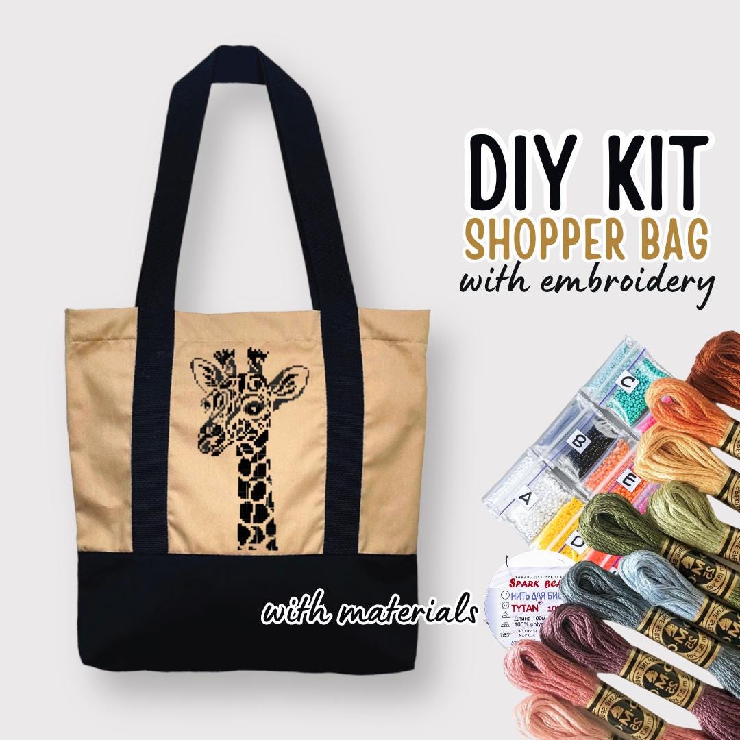 DIY Giraffe Safari Shopper Bag Kit, Create Your Own Bead Embroidery ...