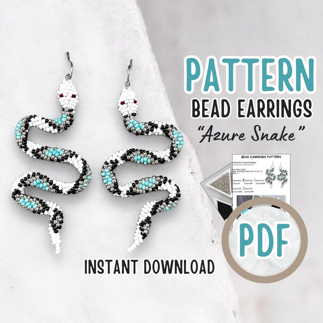 PDF DIY Snake Bead Earrings Tutorial, Blue Silver Reptile Skin Earrings ...
