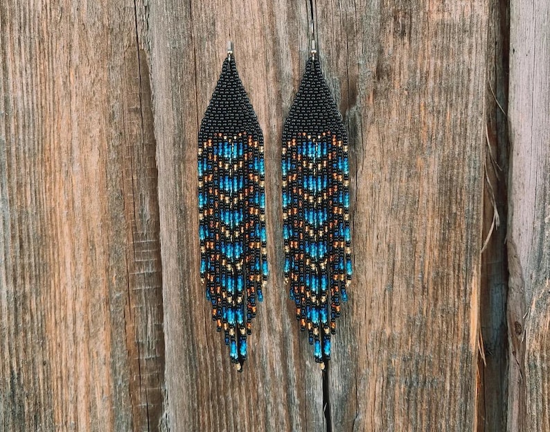 PDF Dragon Bead Fringe Earrings Pattern, Blue Dragon Skin Earrings ...