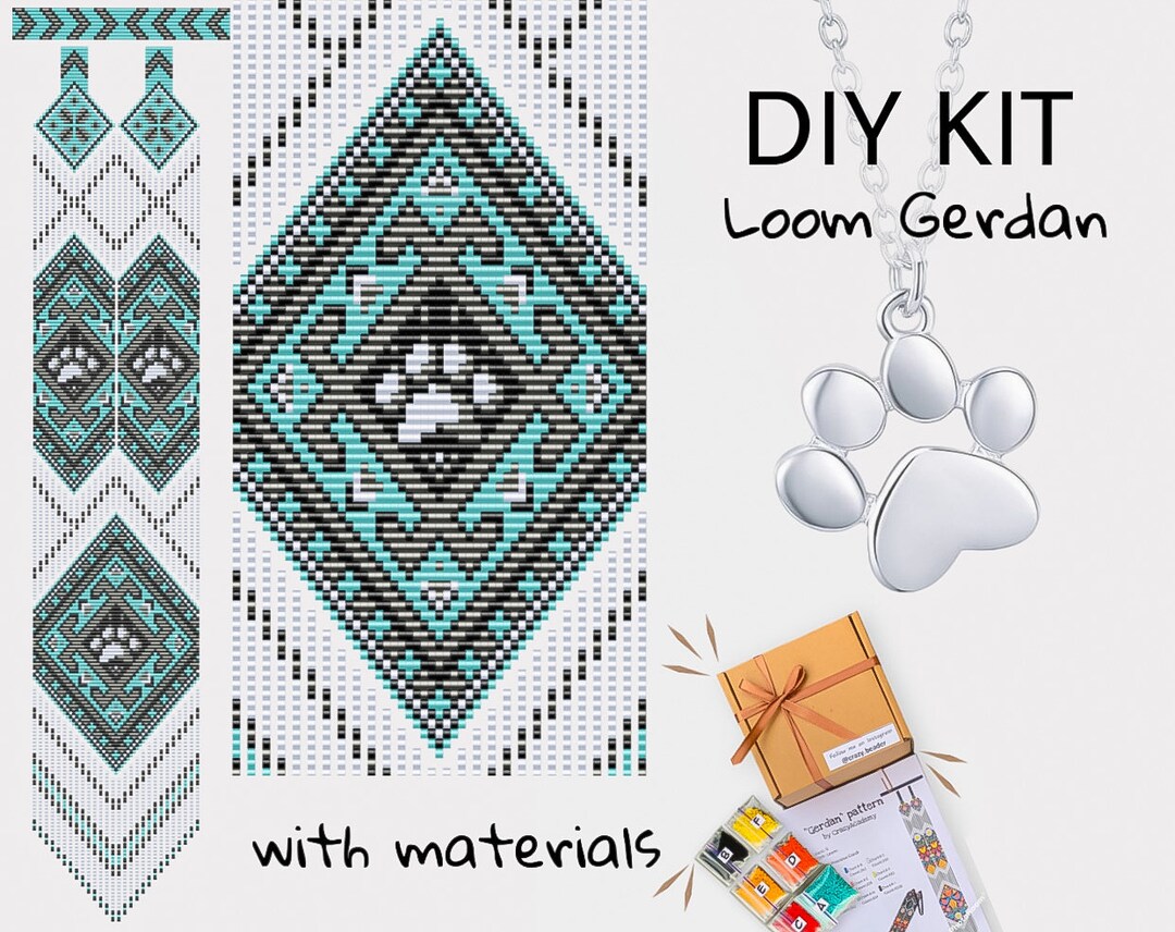 DIY Kit to Make Paw Print Loom Necklace With Fringe - Blue Seed Bead ...