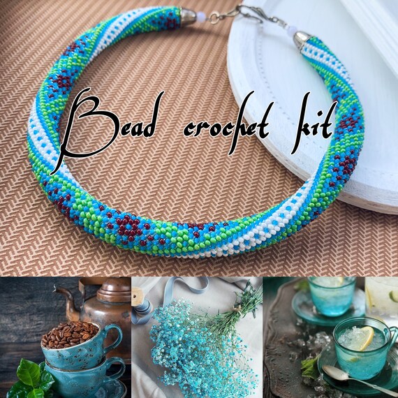 KIT to Make Bead Crochet rope necklace green Crochet Seed | Etsy