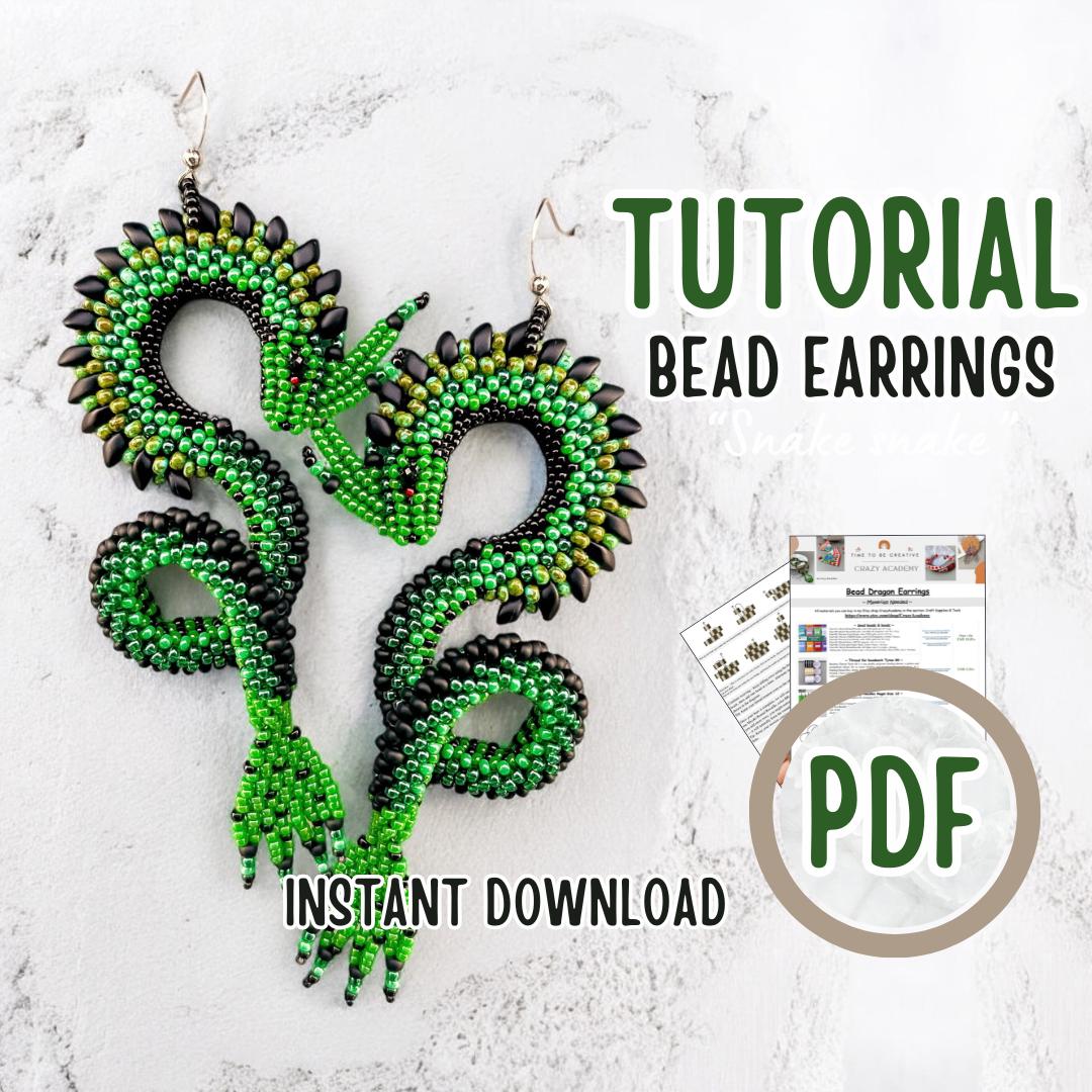 PDF Green Black Dragon Bead Earrings Pattern – Gothic Reptile Jewelry ...