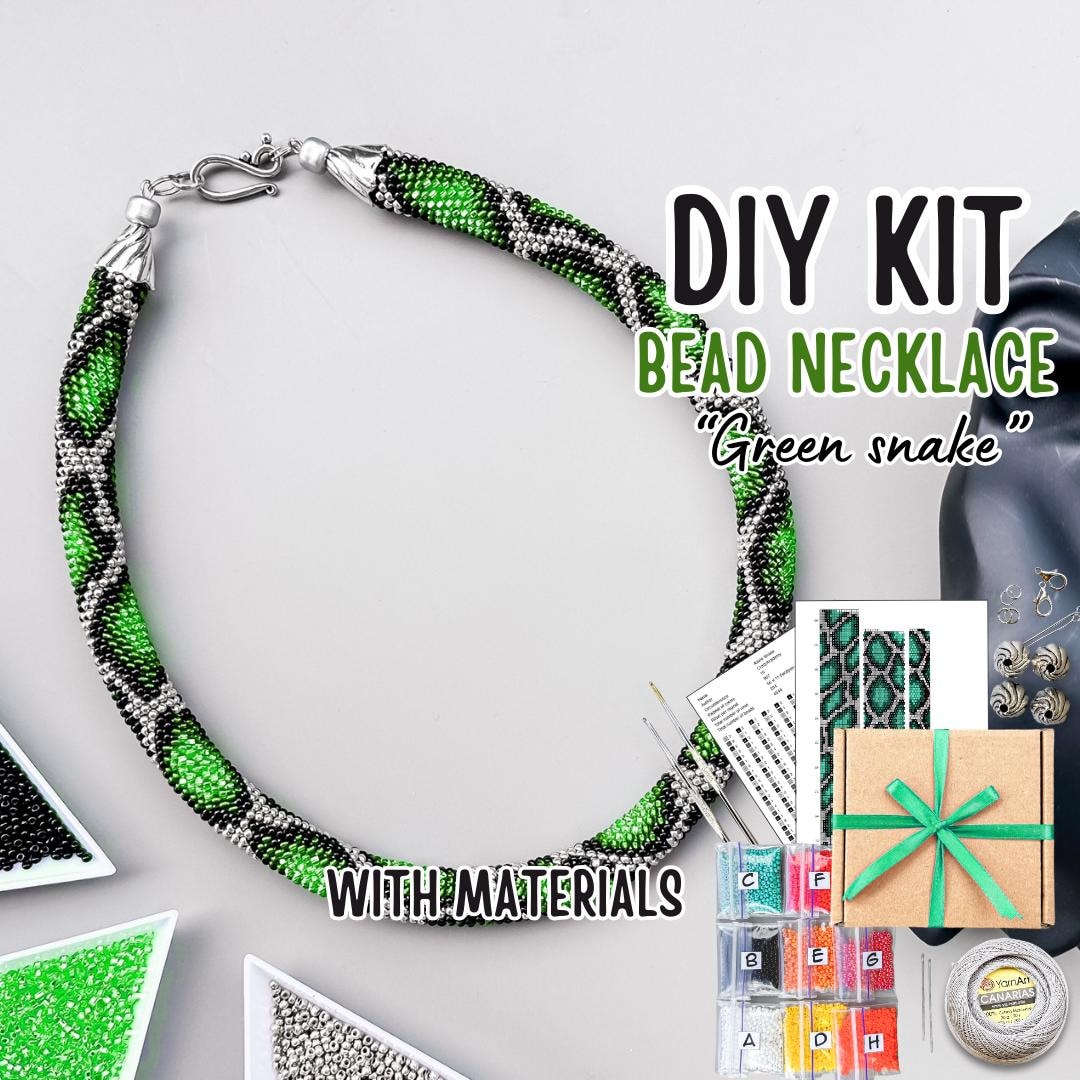 DIY KIT Elegant Green Silver Snake Bead Necklace Kit, Bead Verdant ...