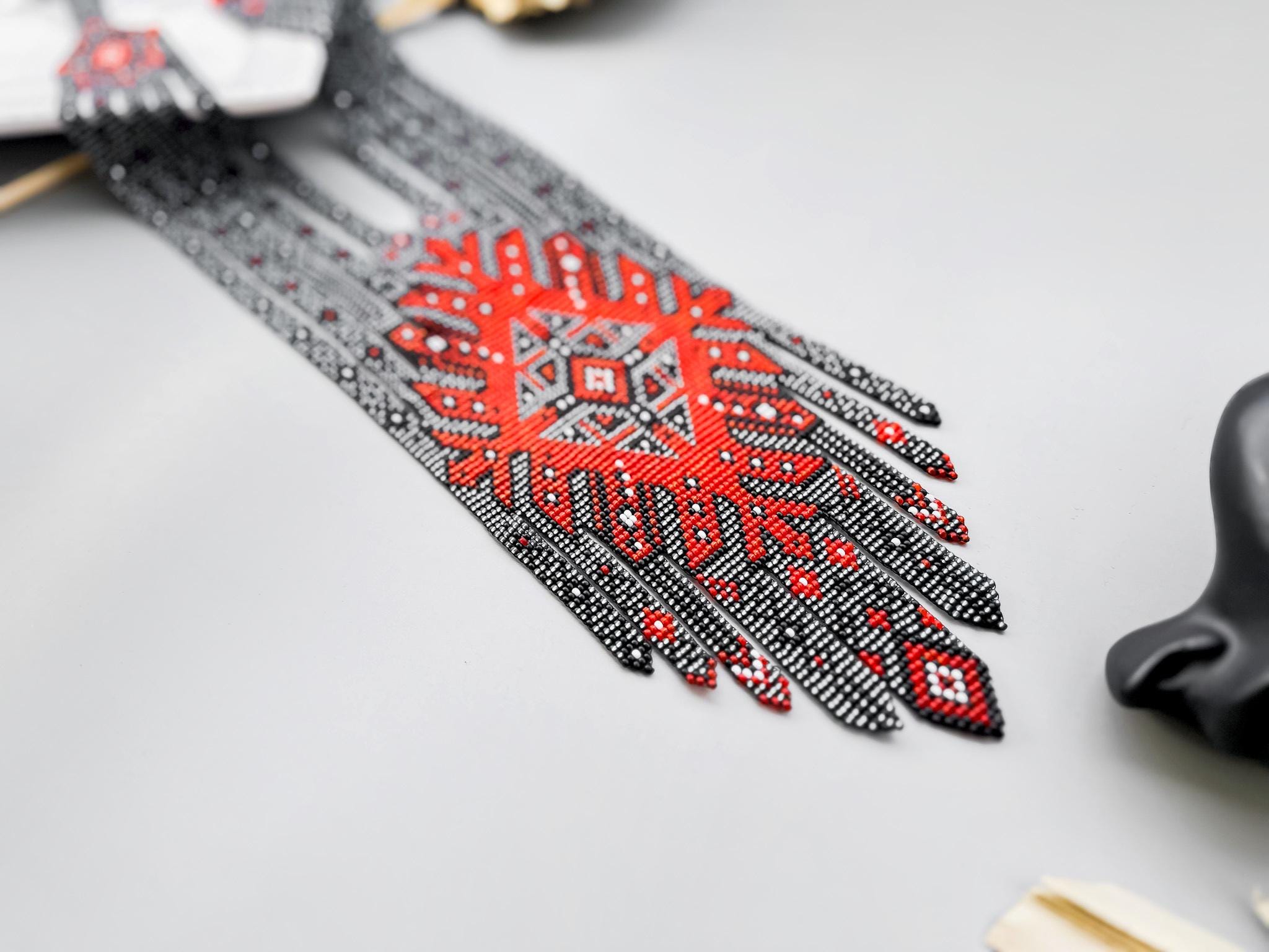 DIY Red Black Seed Bead Necklace KIT, Loom Beaded Red Statement ...
