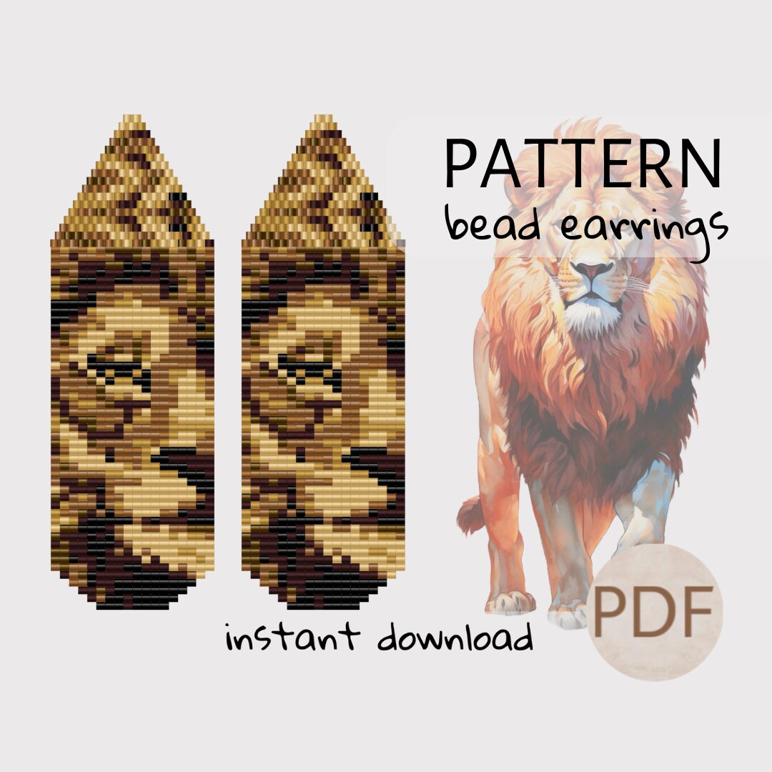 PDF Abstract Lion Beaded Earrings Pattern, Lion Earrings Pattern, Boho ...