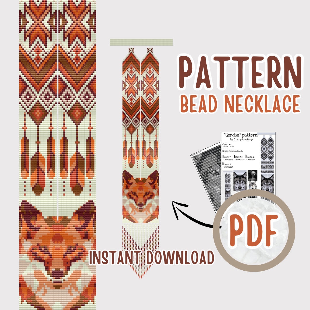 PDF DIY Wild Orange Fox Bead Geometric Gerdan Necklace Pattern, Fox ...