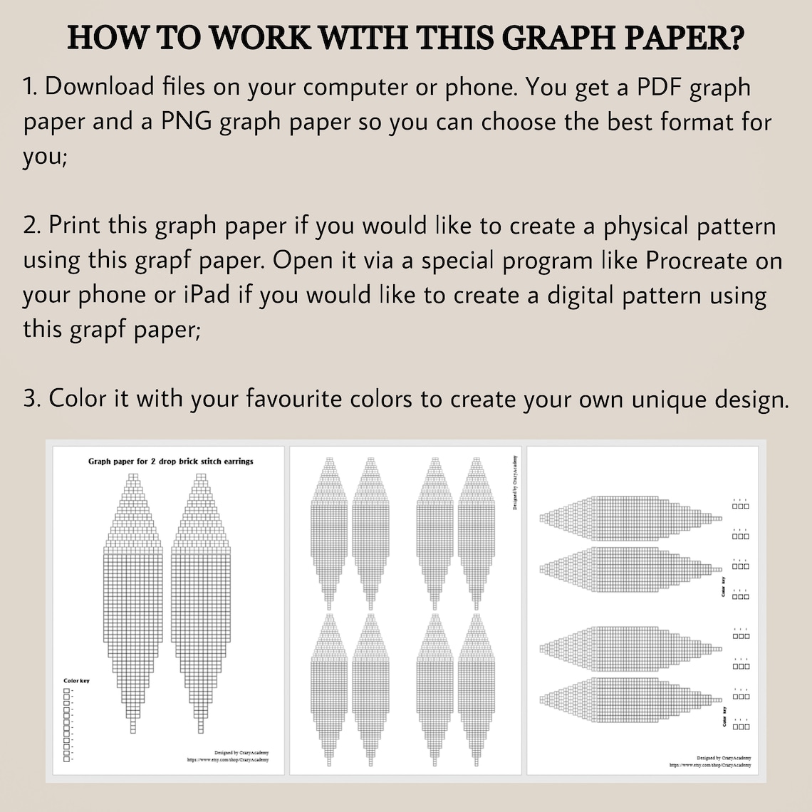 PDF Bead Blank Template, Beading Graph Paper Pattern for 2 Drop Brick ...