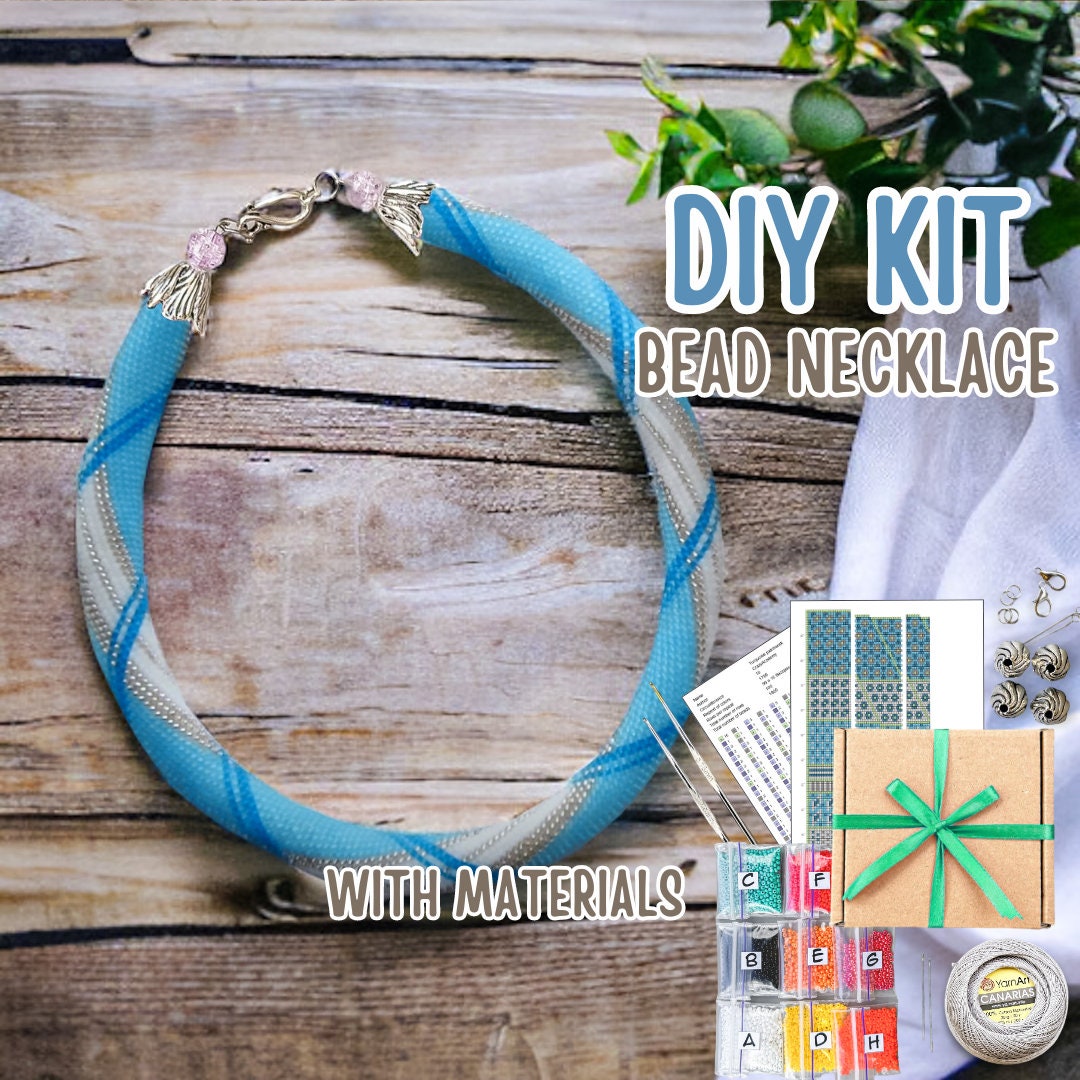 DIY Blue Bead Necklace Making Kit, Unique Craft Box Kit, Fun Activity ...