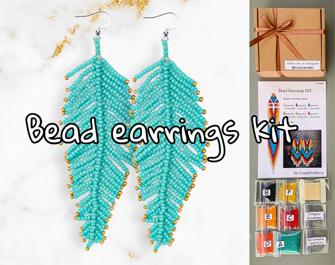 DIY Kit American Native Turquoise Bead Feather Fringe Earring Kit ...