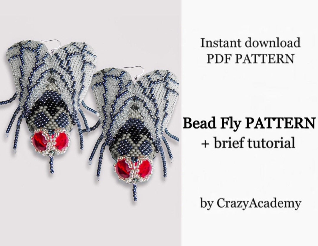 PDF Seed Bead Extravagant Big Beaded Gray Bug Fly Earrings Pattern ...