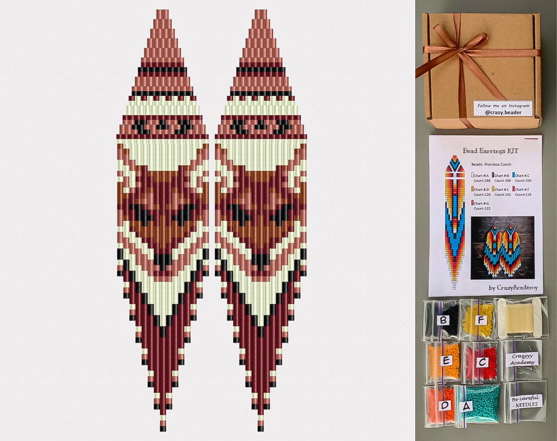 DIY Kit Ethnic Boho Fox Fringe Beading Earrings, Wild Animal Fox Beaded ...