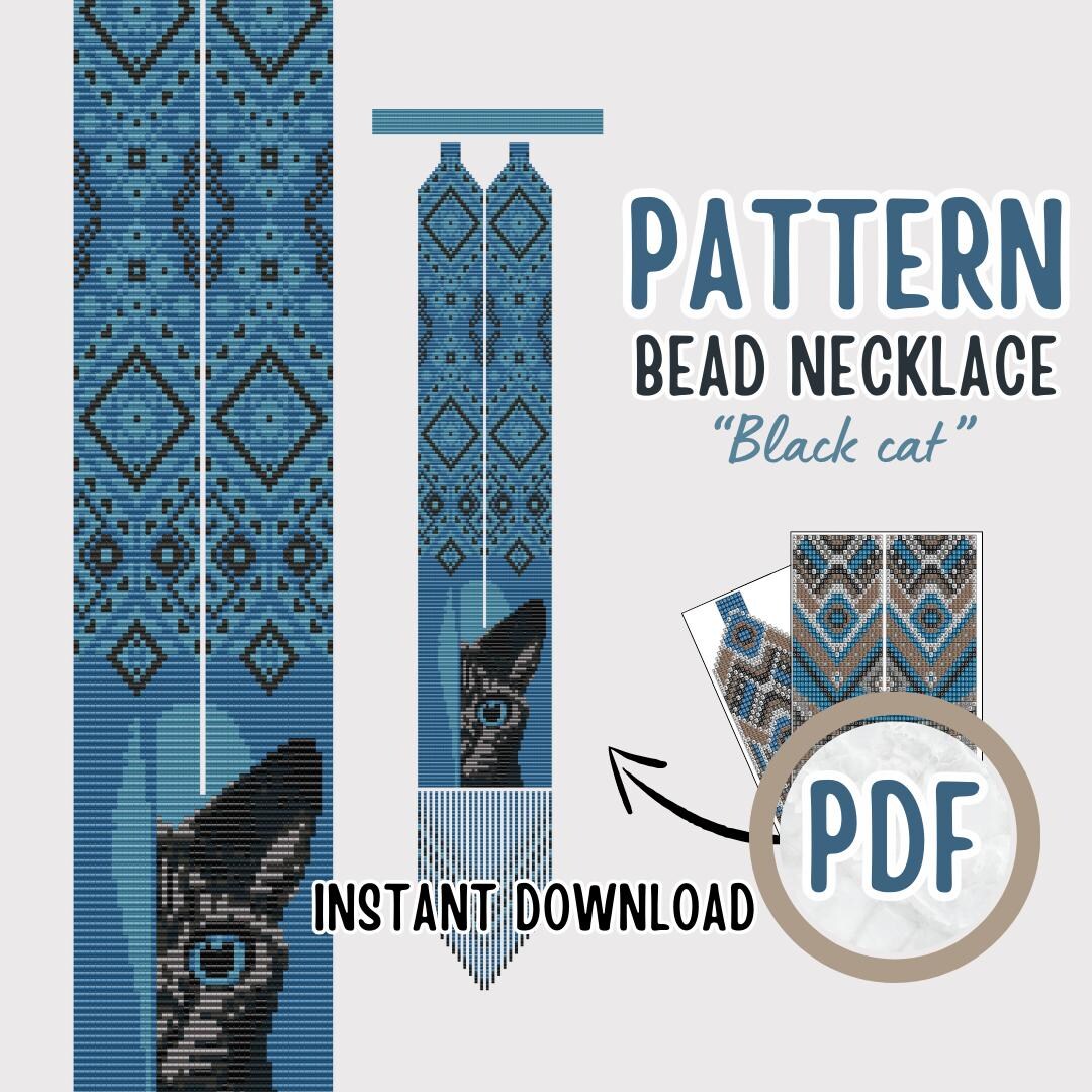 PDF Black Cat Bead Loom Necklace Pattern, Blue Beaded Cat Jewelry, Loom ...