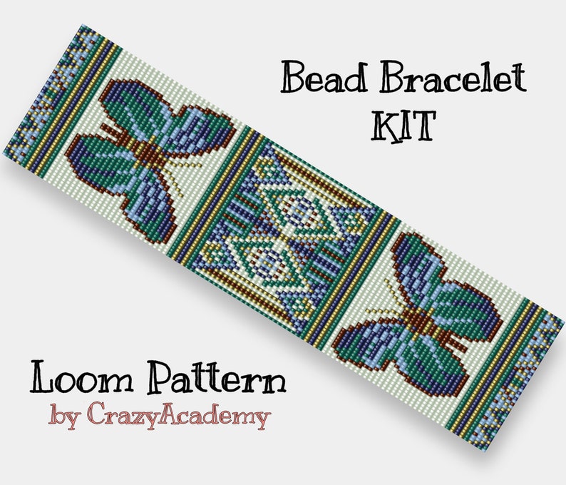 KIT to Make Loom Bead Bracelet DIY Blue Butterfly Geometric - Etsy