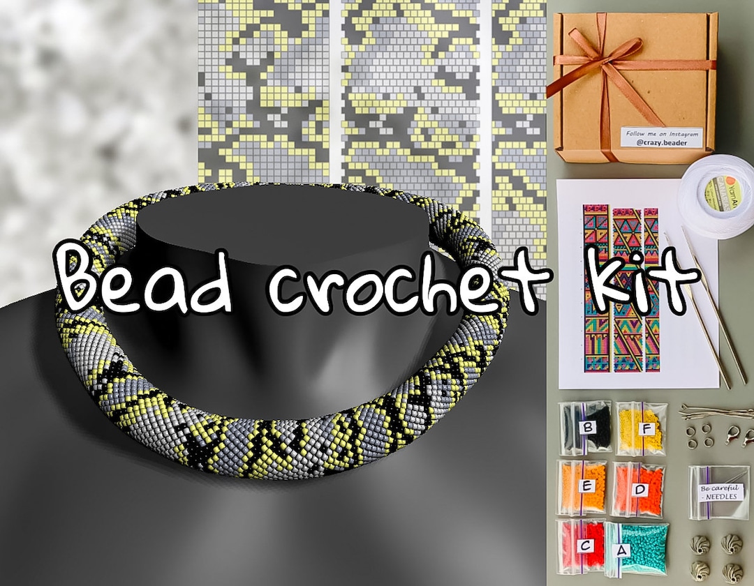KIT to Make Gray Gold Snake Skin Bead Crochet Necklace Pattern, Jewelry ...