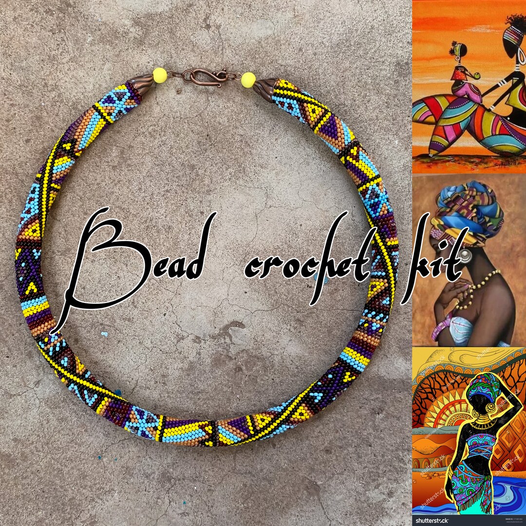 African Native Geometric Pattern Necklace KIT to Make Bead Crochet Rope ...