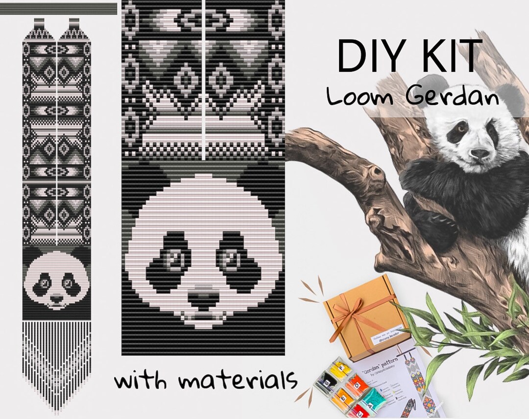 Cute DIY Kit Bead Black White Panda Gerdan Necklace Kit, Loom Panda ...