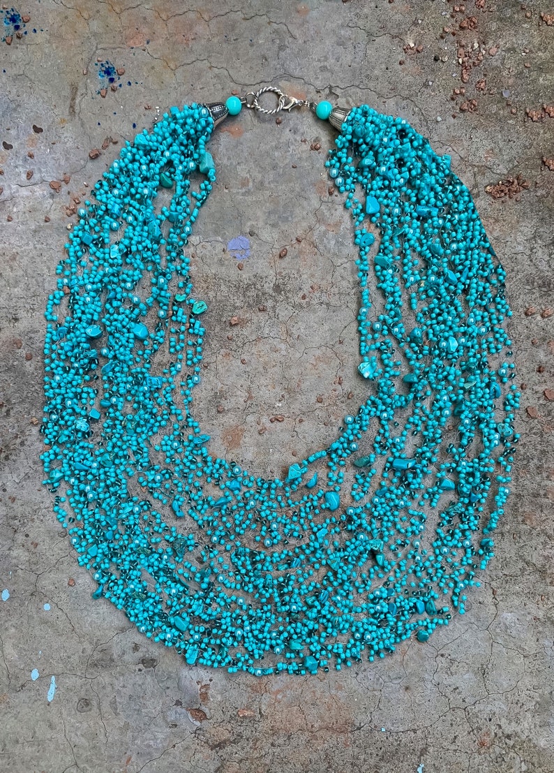 DIY Turquoise Airy Necklace - KIT to Make Bead Air Crochet Rope - Craft ...