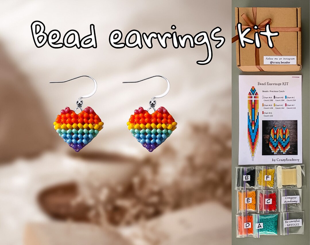 DIY Kit Tiny Rainbow Heart Bead Needle Beginner Kit, Beading Heart Kit ...
