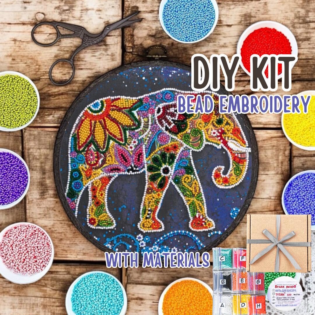 DIY Indian Elephant Bead Embroidery Kit Art Canvas Indian Motif ...