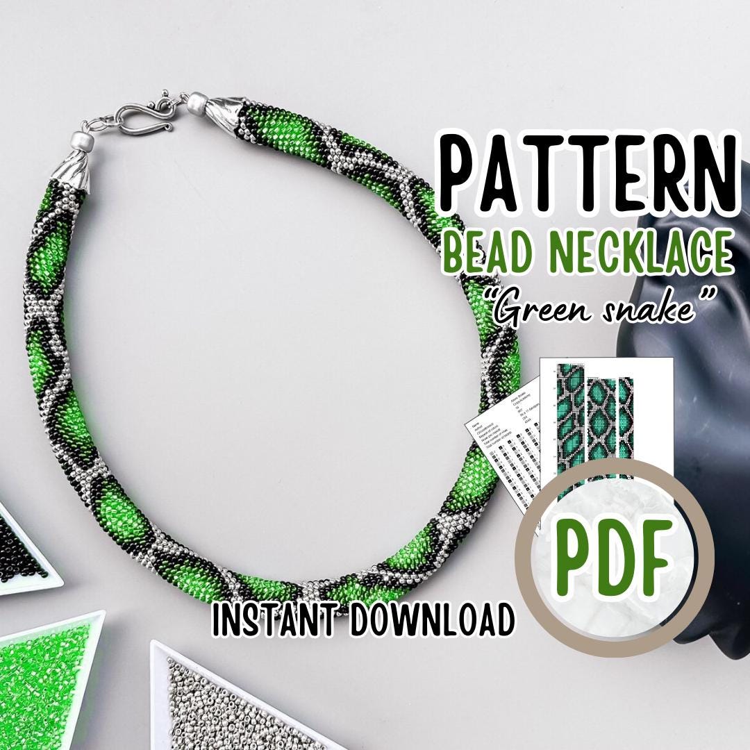 PDF Pattern Green Silver Snake Bead Crochet Necklace, Bead Verdant ...