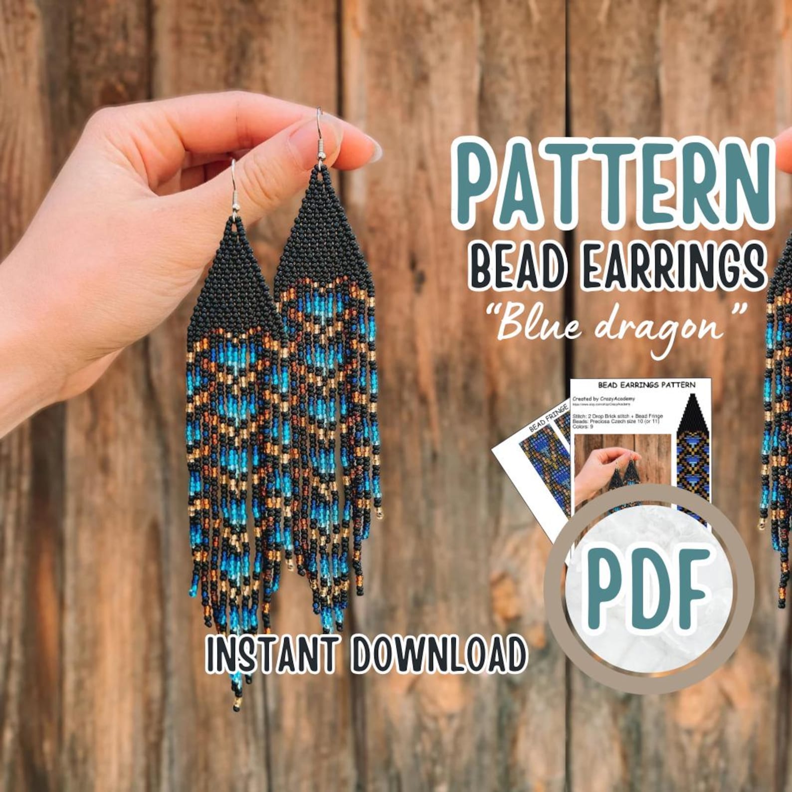 PDF Dragon Bead Fringe Earrings Pattern, Blue Dragon Skin Earrings ...