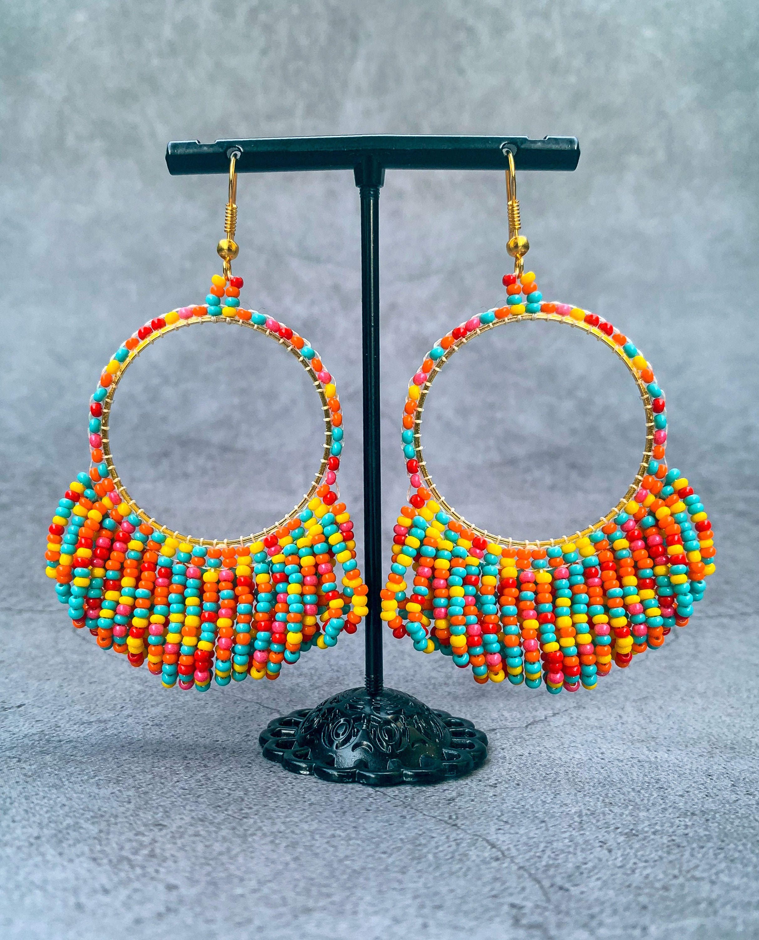 DIY Colorful Beaded Fringe Hoop Earrings Kit Rainbow Earring | Etsy