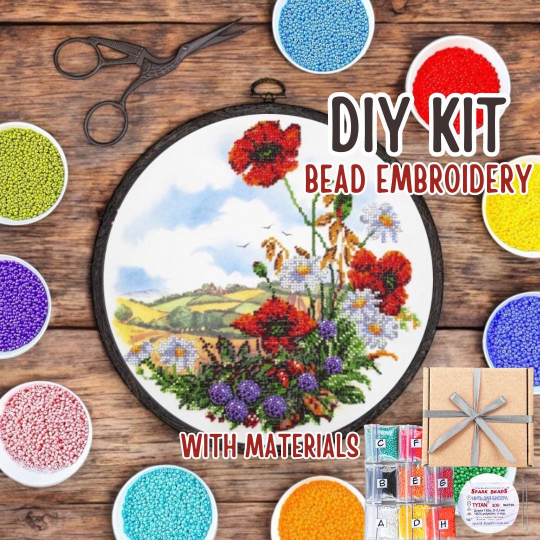 DIY Summer Flowers Bead Embroidery Kit, Floral Bead Embroidery Kit ...