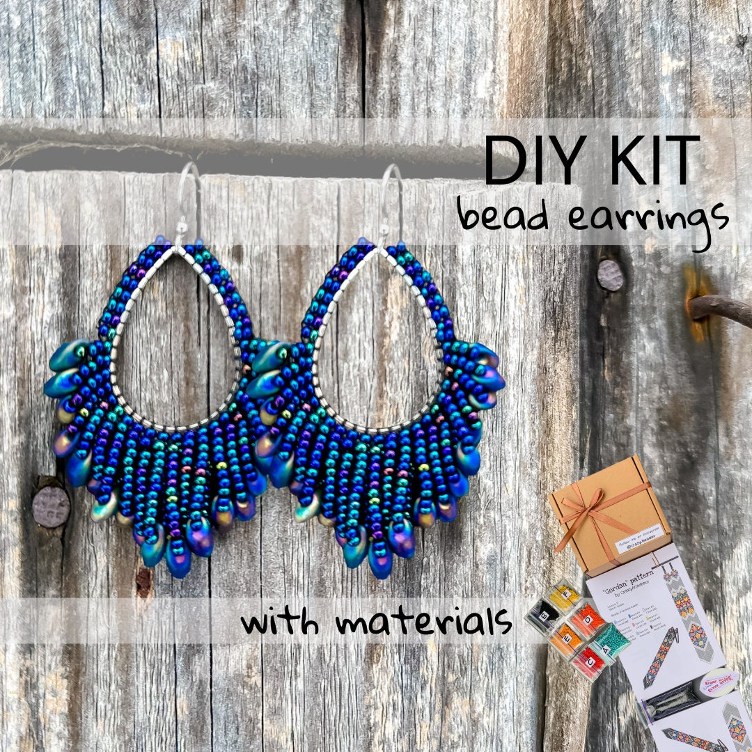 DIY Kit Blue Dragon Feather Fringe Earring Kit, American Native Bead ...