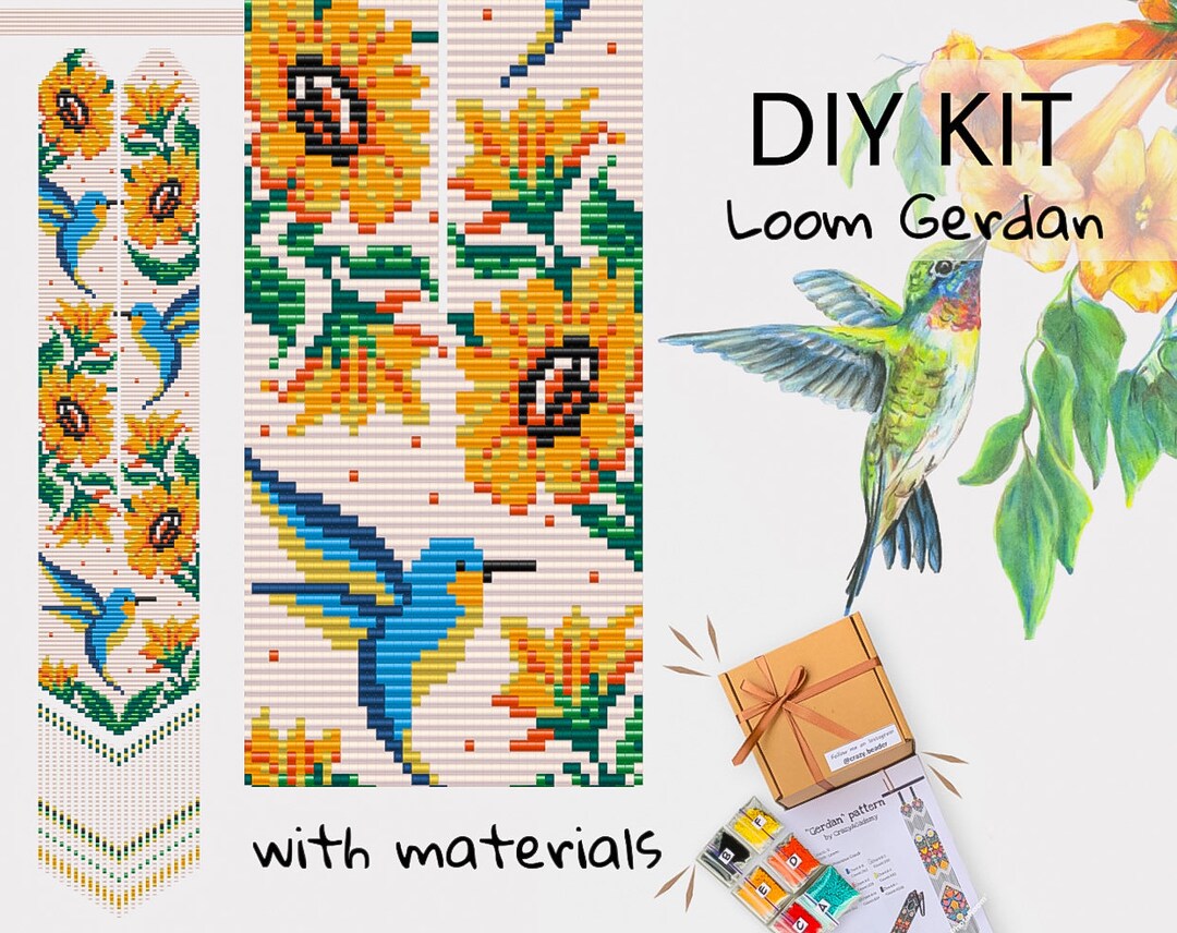 DIY Sunflower Colibri Beaded Loom Necklace Kit, Bead Hummingbird ...