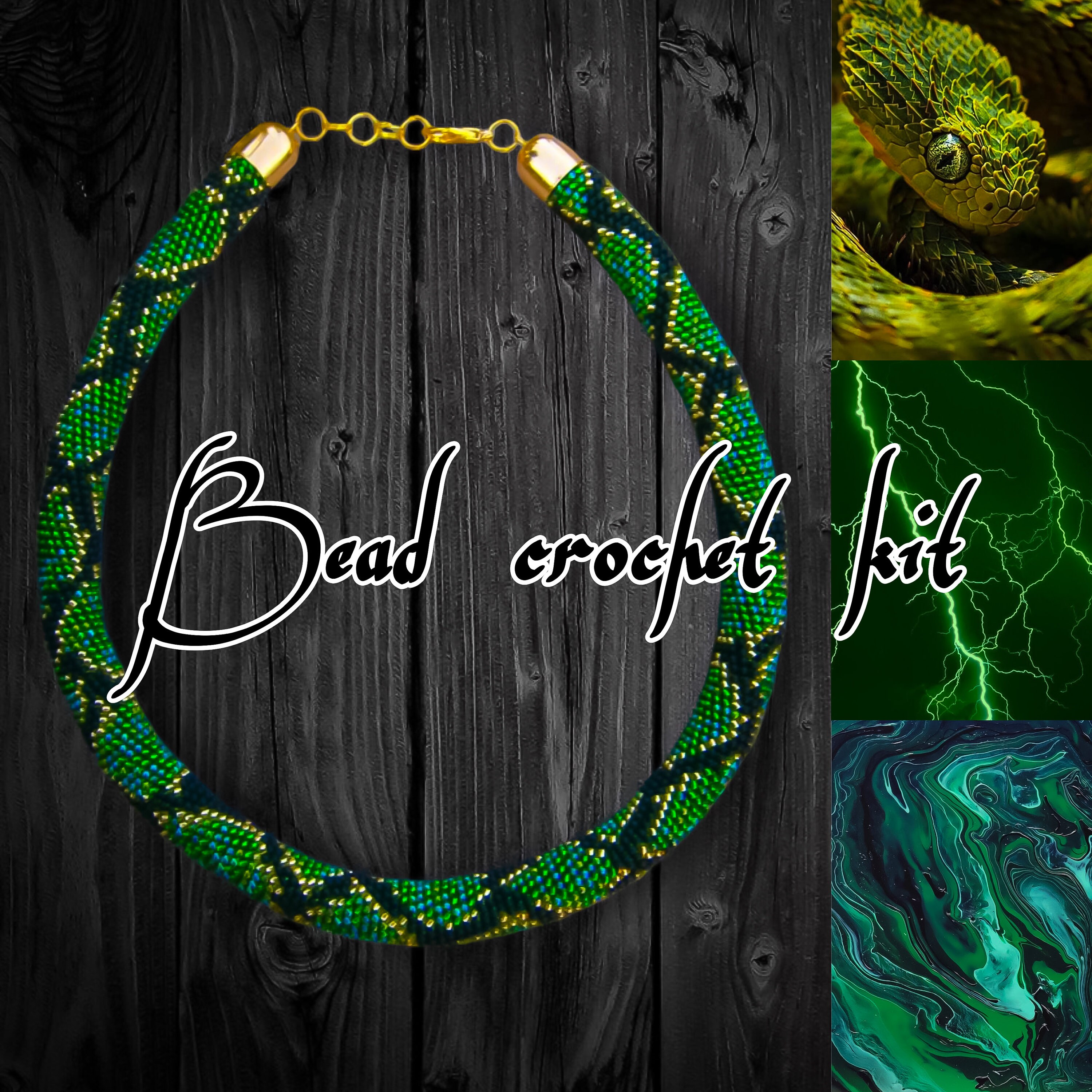 DIY kit Bead Crochet Green Snake Necklace DIY emerald python | Etsy