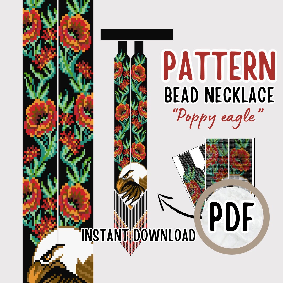 PDF Bead Loom Pattern, Eagle With Red Poppies, Hand Bead Loom Pattern ...