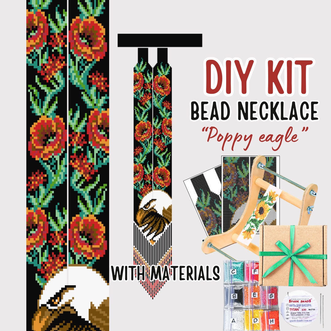 DIY Bead Loom Kit, Eagle With Red Poppies, Hand Bead Loom Pattern ...