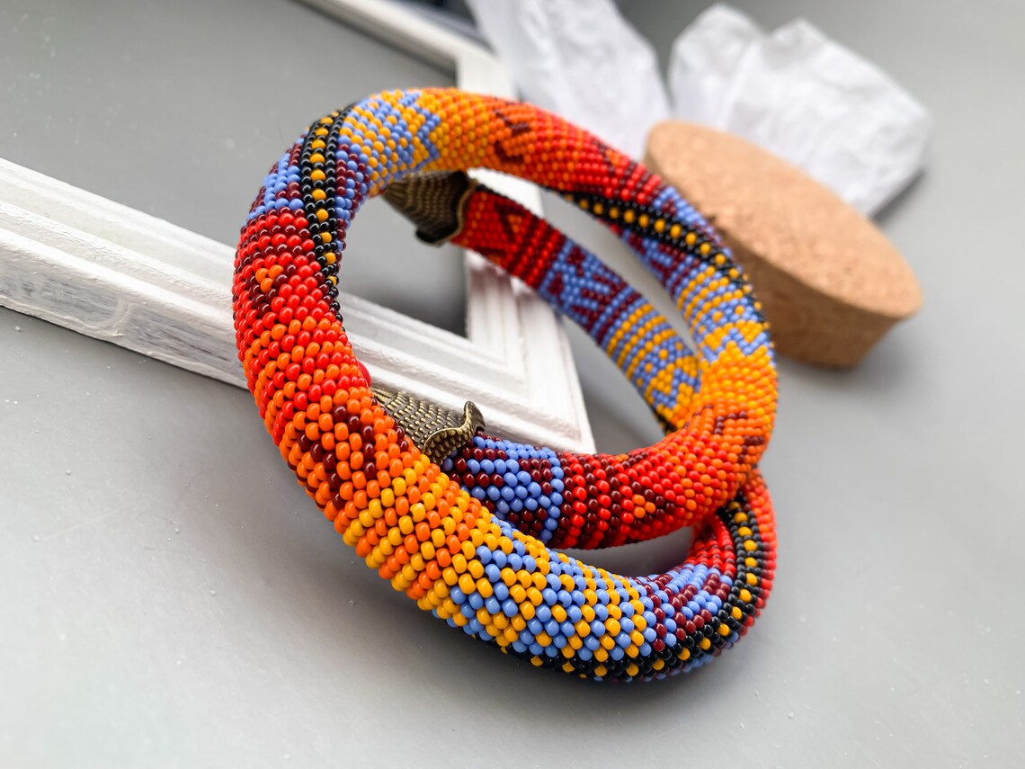 DIY KIT African Native Patchwork Necklace - Bead Colorful Crochet ...