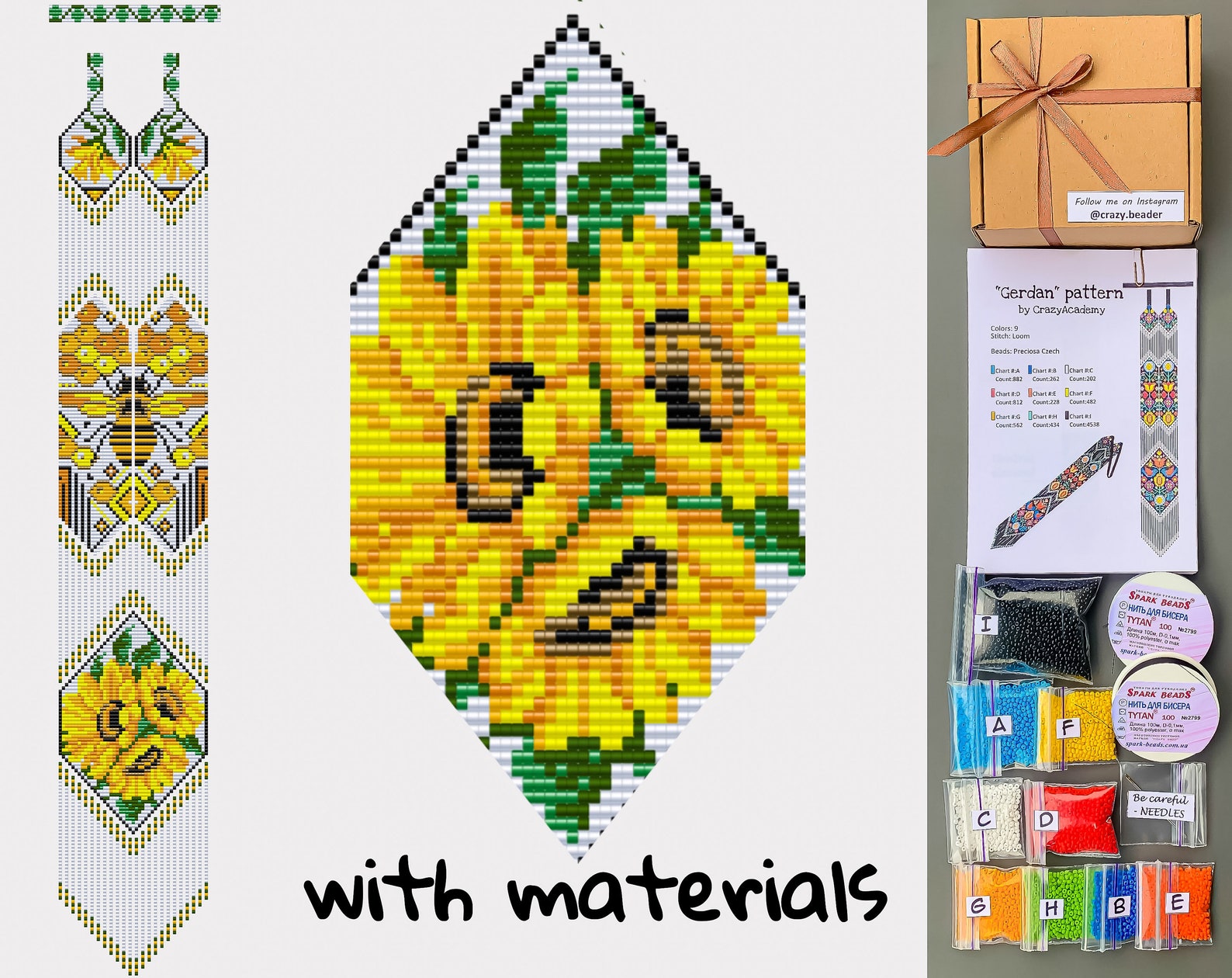 DIY Handwoven Sunflower Bee Necklace Kit, Beaded Kit, Seed Bead Gerdan ...