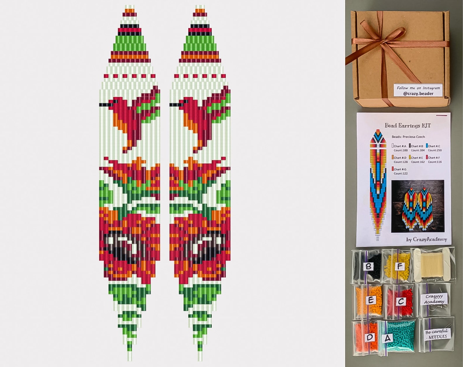 DIY Kit Hummingbird Bead Fringe Earrings Beadwork Bird - Etsy