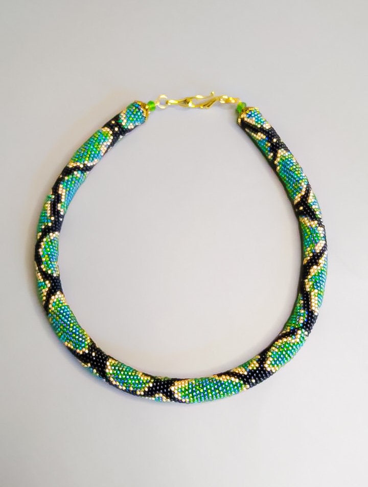 DIY Kit Bead Crochet Green Snake Necklace DIY Emerald Python - Etsy