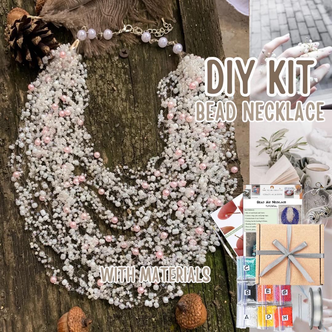 DIY KIT to Make Airy Bead Crochet Necklace - Black Silver Multistrand ...