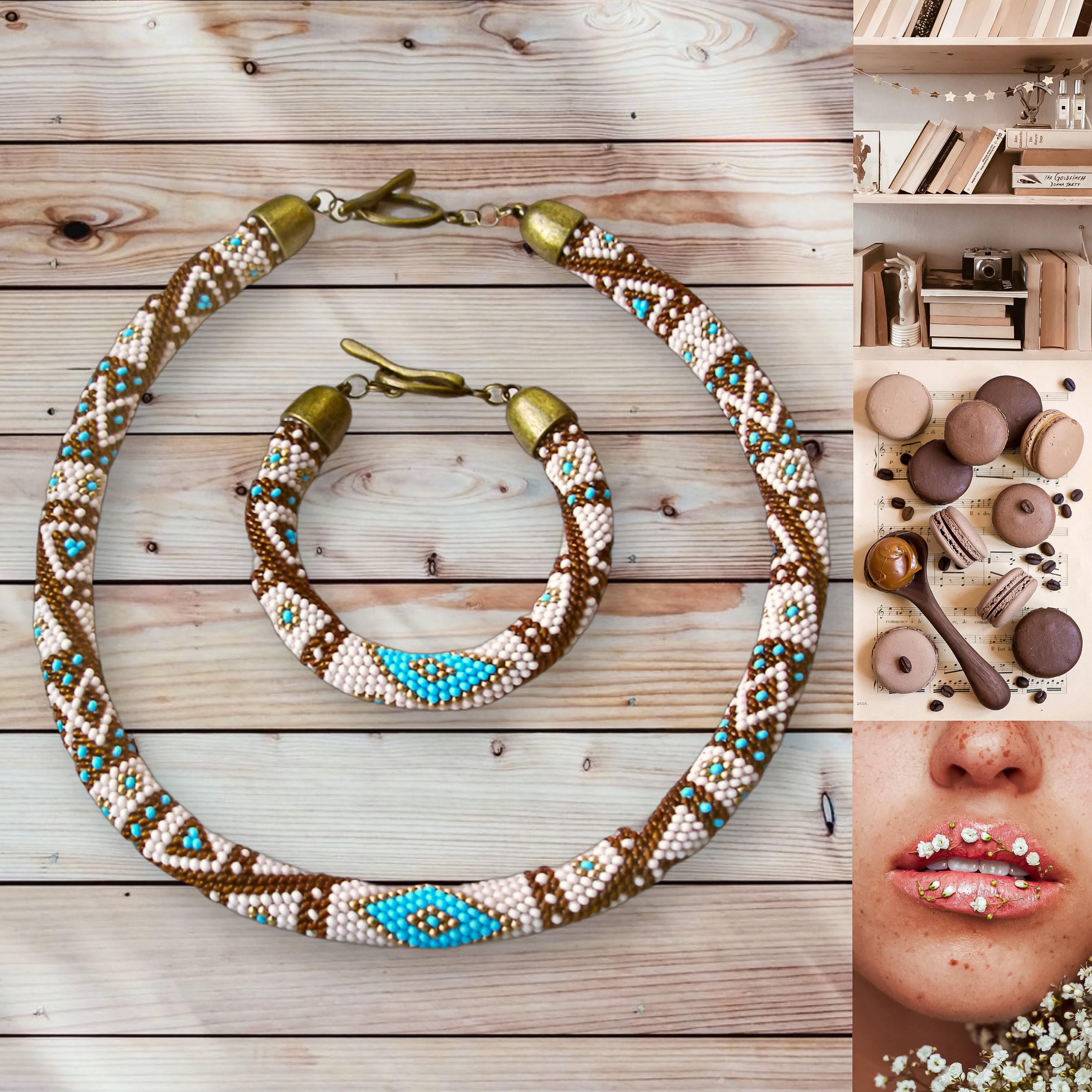 DIY KIT Boho Style Beige Necklace Pattern Geometric Beige | Etsy