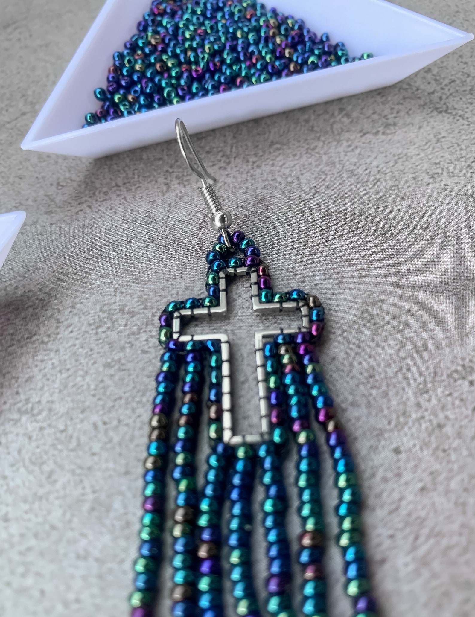 DIY Kit to Make Blue Cross Fringe Beading Earrings - Long Cross ...