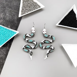 PDF DIY Snake Bead Earrings Tutorial, Blue Silver Reptile Skin Earrings ...