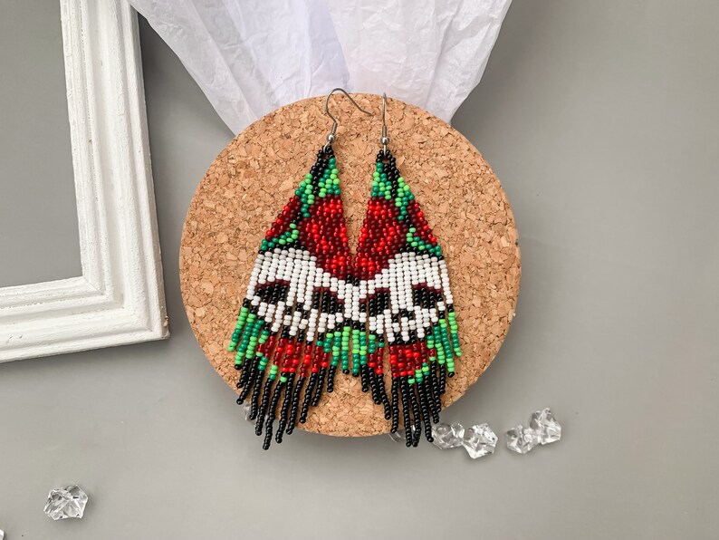DIY Kit Beaded Skull Fringe Earrings Pattern - Halloween Bead Rose ...