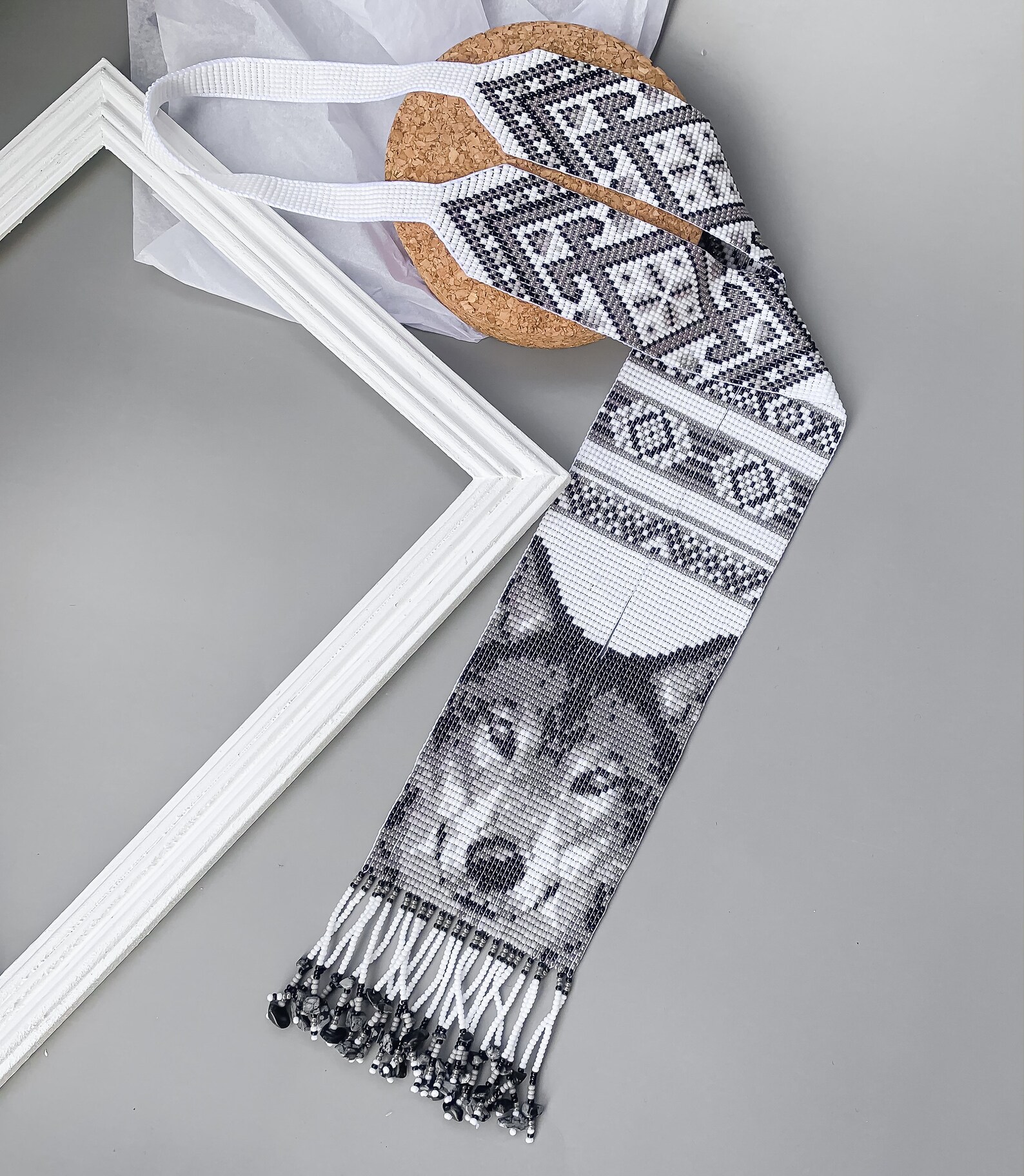 DIY Kit Grey Wolf Beaded Gerdan Pattern Black Loom Bead - Etsy