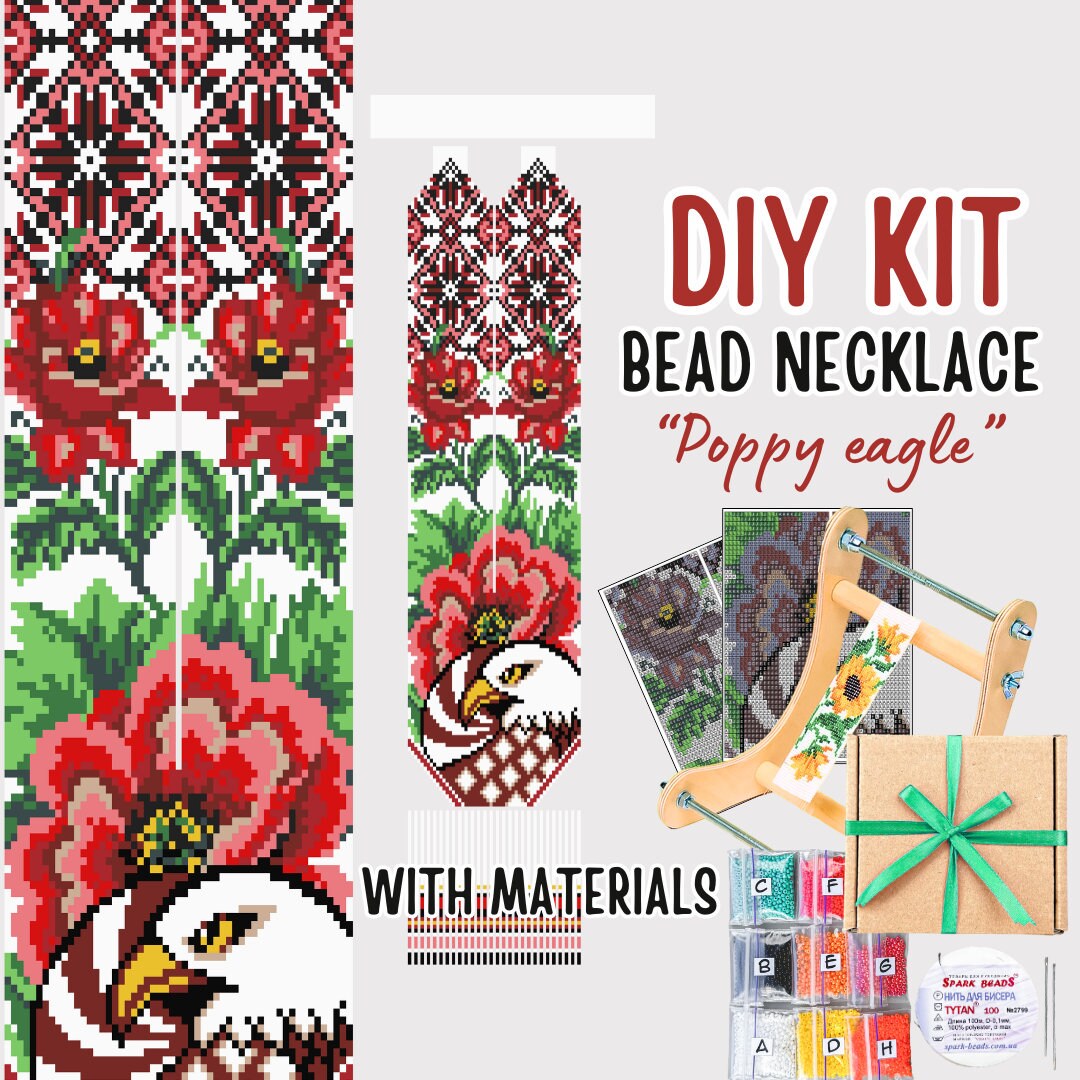 DIY Kit White Poppy Eagle Loom Stitch Gerdan, Ethical Beading Loom ...
