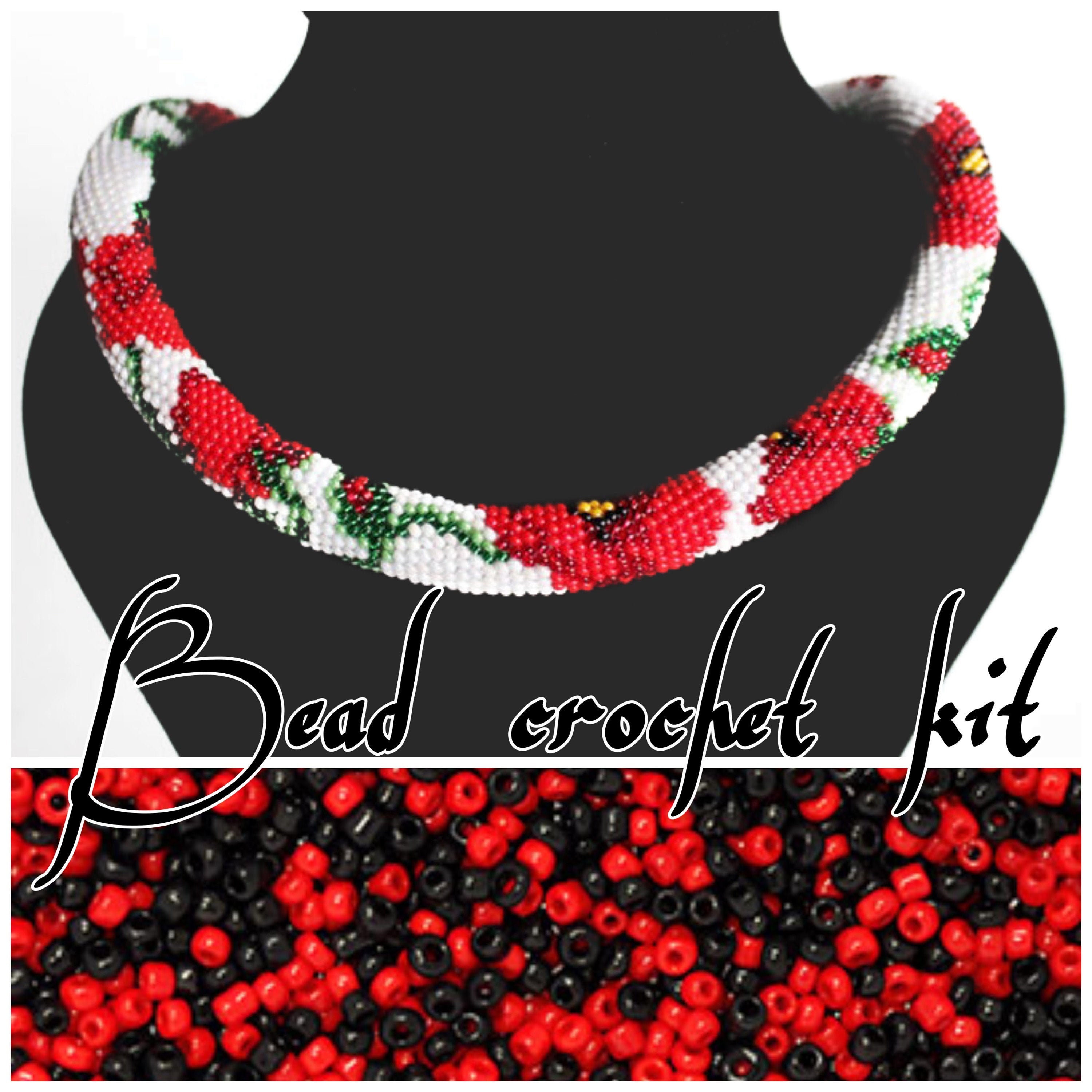 KIT to Make Bead Crochet Rope Necklace Red Poppies Flowers - Crochet ...