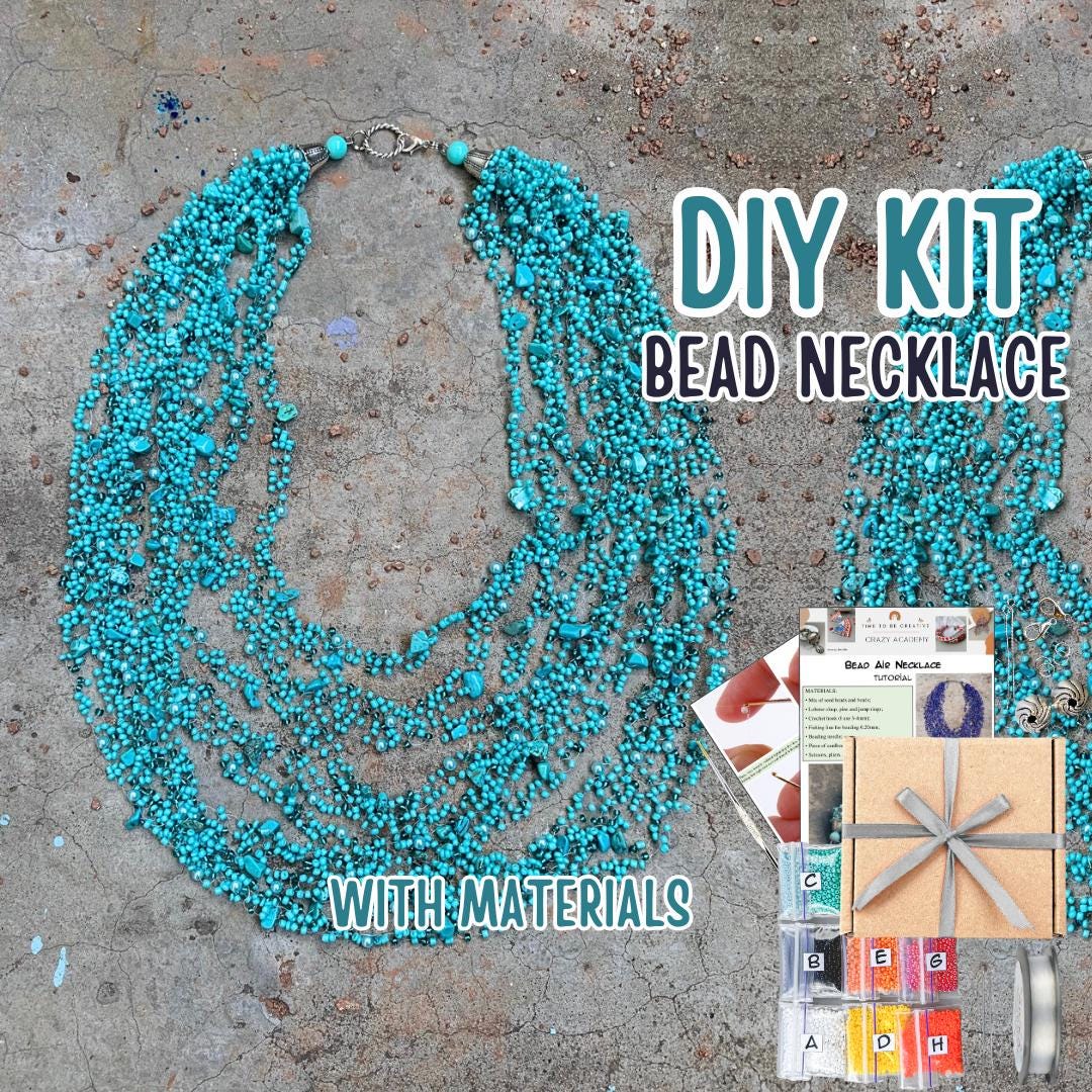 DIY Turquoise Airy Necklace - KIT to Make Bead Air Crochet Rope - Craft ...
