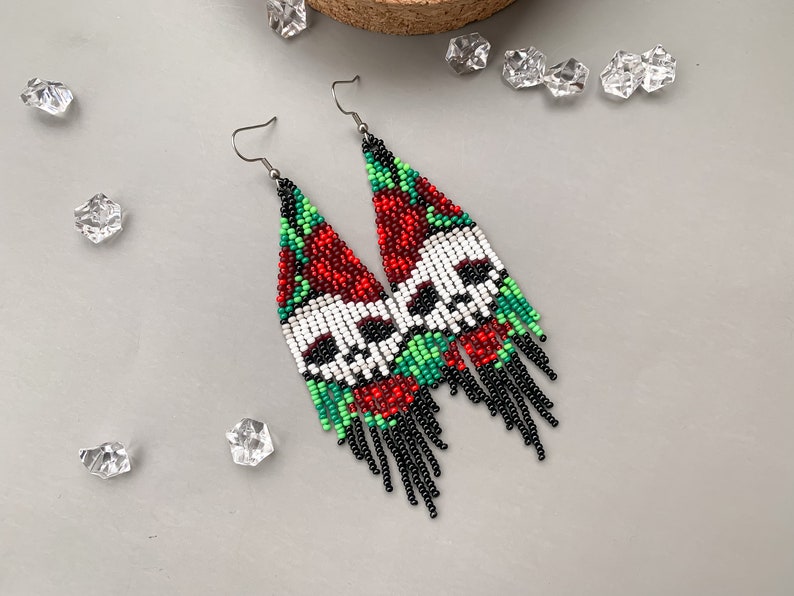 DIY Kit Beaded Skull Fringe Earrings Pattern Halloween Bead - Etsy