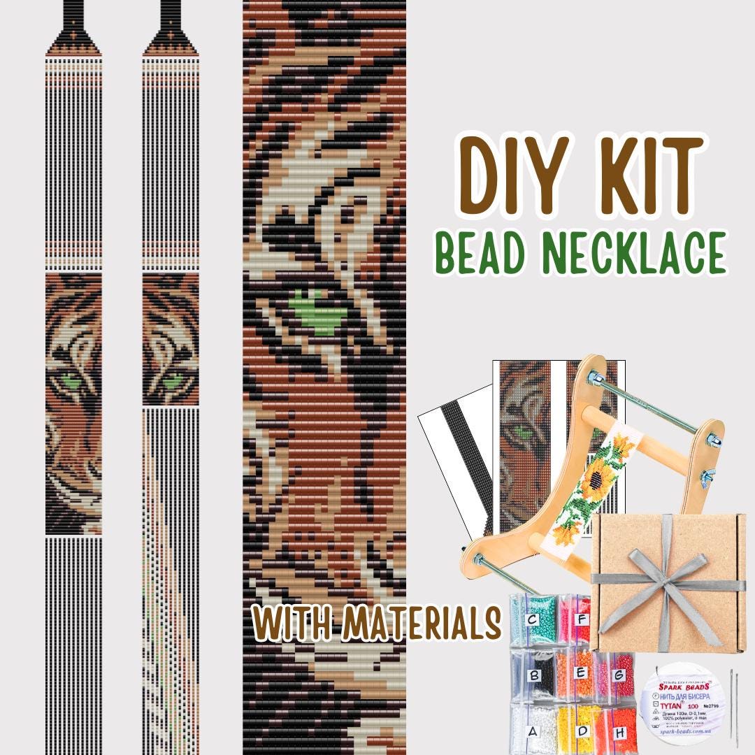 DIY Green Eye Tiger Beaded Gerdan Kit – Loom Necklace Pattern – Wild ...